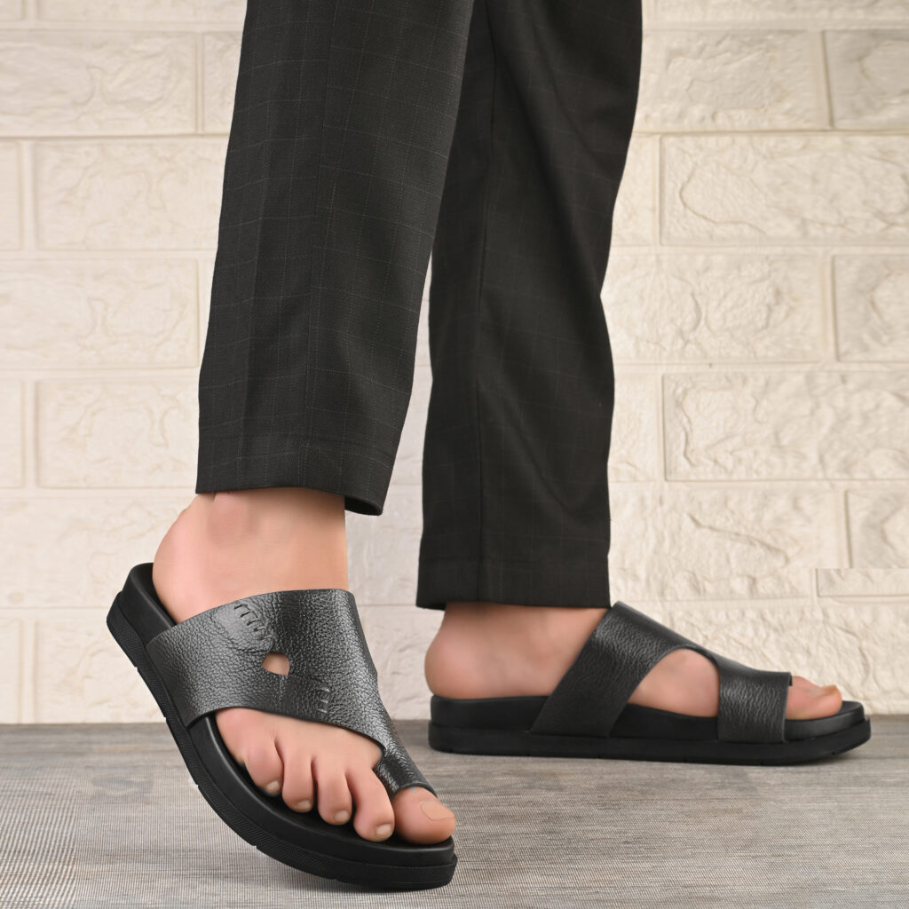 P.U Pad leather Slipper (BLACK) - SCOVER.IN