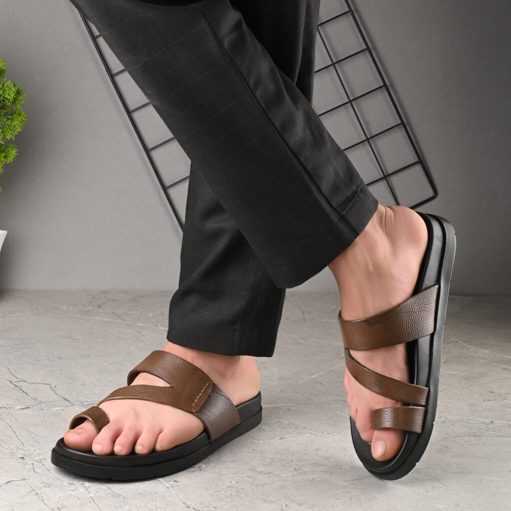 P.U PAD LEATHER SLIPPERS (LIGHT BROWN) - SCOVER.IN